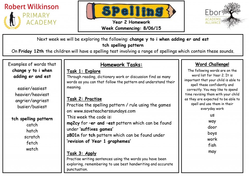 Robert Wilkinson Primary Academy » Year 2 Homework